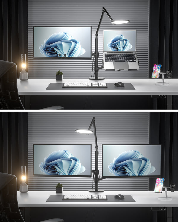 3 in 1 Monitor & Laptop Desk Mount with 7" LED Ring Light, Gas Spring ...